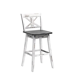 COSTWAY Bar Stools Set of 2, 360 Degree Swivel, 29-inch Height Chairs w/Non-Slip Foot Pads, Rubber Wood Bar Chairs, Vintage Bar Stools for Home, Restaurant (White)