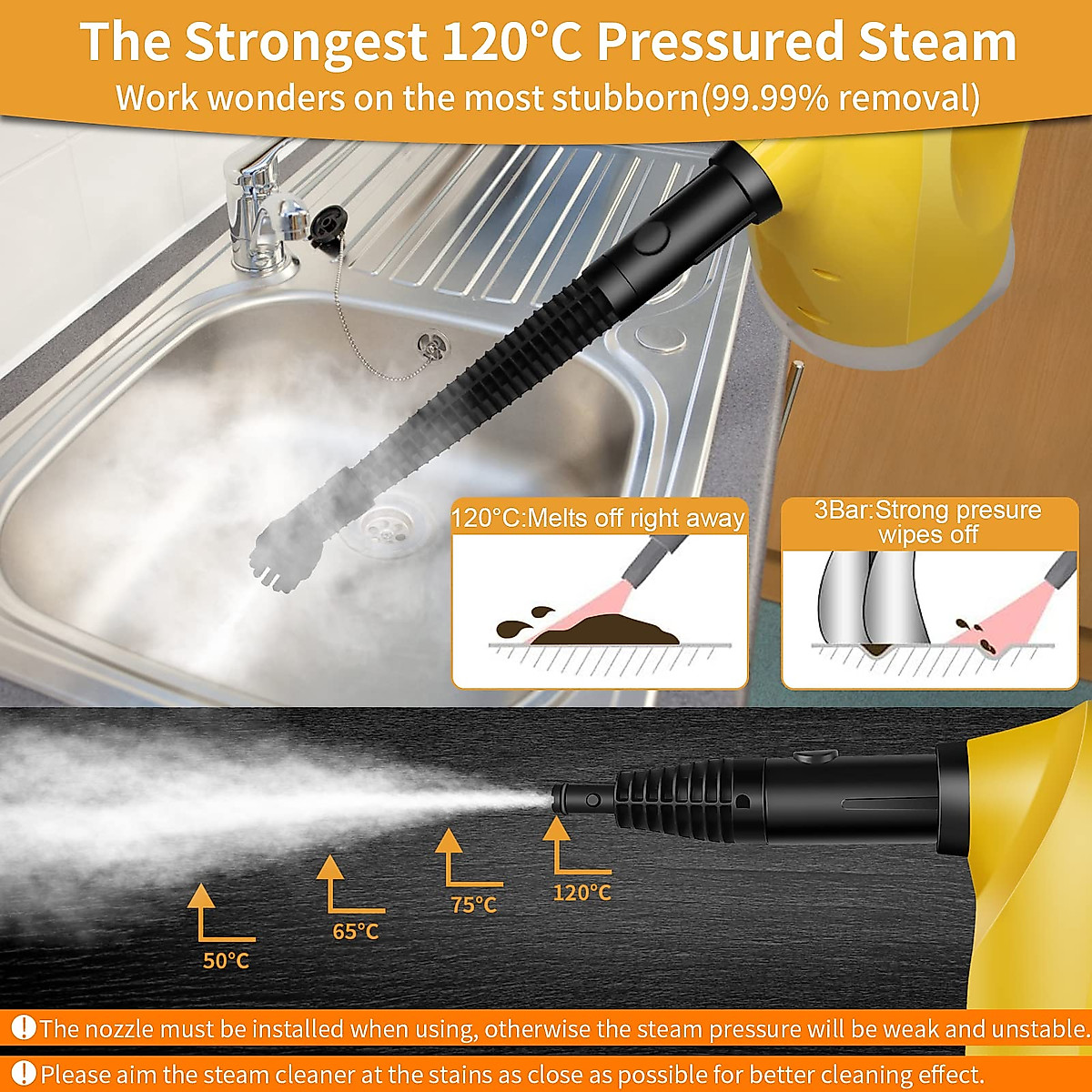 Handheld Steam Cleaner for Home Use, Fast Heating, Portable and Lightweight, with Lock Button and Full Accessory Set, Pressurized Hand Held Steamer for Cleaning Car, Tile Grout, Upholstery, Furniture