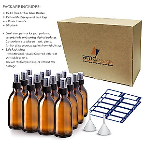 AMD Envases 4oz Amber Glass Spray Bottles - Glass Spray Bottles for Essential Oils - 4 oz Glass Spray Bottle - Glass Spray Bottles 4 oz - Dark Glass Spray Bottle - Amber Spray Bottle - 4 ounce