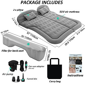 SAYGOGO SUV Air Mattress Camping Bed Cushion Pillow - Inflatable Thickened Car Air Bed with Air Pump Portable Sleeping Pad Mattress for Home Car Travel Camping Upgraded Version - Grey
