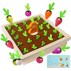 NAODONGLI Montessori Wooden Educational Toys for Toddlers,Wooden Toy Carrot Harvest Game Shape Color Sorting & Memory Matching Game Garden Toys Easter Gift for 3 4 5 Year Old Boys Girls Kids