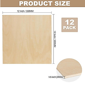12 Pack 11.8 × 11.8 Inch Basswood Sheets Thin Wood Sheets Plywood Board Basswood Sheets 1/8 inch Square Unfinished Wood Boards for Crafts, DIY Project, Mini House Building Architectural Model Making