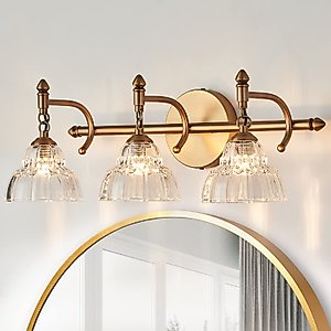 OFFDARKS Bathroom Vanity Light Fixtures Matte Brass Vintage Vanity Lighting Fixture Over Mirror 3 Lights Wall Sconce for Bedroom Dressing Room Living Room Hallway