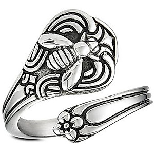 Fantasy Forge Jewelry Bee Spoon Ring Womens Silver Stainless Steel Garden Insect Boho Band Sizes 6-10 (7)