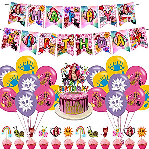 32Pcs Manana Birthday Party Decorations,Party Supply Set for Kids with 1 Happy Birthday Banner Garland , 13 Cupcake Toppers,18 Balloons for Karol G Party Supplies