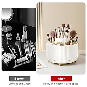 Diesisa Makeup Brush Holder Organizer,360° Rotating Makeup Brush Organizer,5 Slot Make up Brushes Cup for Cosmetics, Nail Polish, Art Supply, Bathroom Vanity Desktop Organizer - White