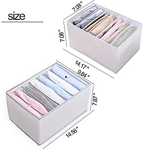 ORWCEZUE Upgraded 2 Pack 7 Gird Wardrobe Clothes Organizer Jeans Compartment Storage Box, Foldable Clothes Separator for Storage T-Shirt Leggings Pants (for Thin Jeans 14.5"x9.8"x7.8", Grey)