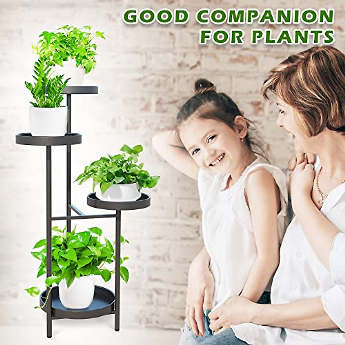 YisanCrafts Plant Stand 4 Tier Metal Indoor Outdoor Tall Corner Flower Pot Holder Stands Multiplel Planter Rack Display Shelves for Patio Living Room Balcony Office Tiered Plant Table, Black