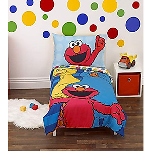 Sesame Street - Yellow, Blue, Red 2Piece Toddler Sheet Set with Fitted Crib Sheet & Pillowcase, Yellow, Blue, Red, Green