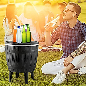 YITAHOME Cooler Table Outdoor,3-in-1 Height Adjustable Cooler Side Table,9.8 Gallon Patio Cooler with Drainage Plug for Deck Pool Party