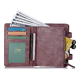 Fanaztee Women's Small Leather Fashion Compact Bifold Purse Wallet with Stylish Kiss Lock Coin Pouch