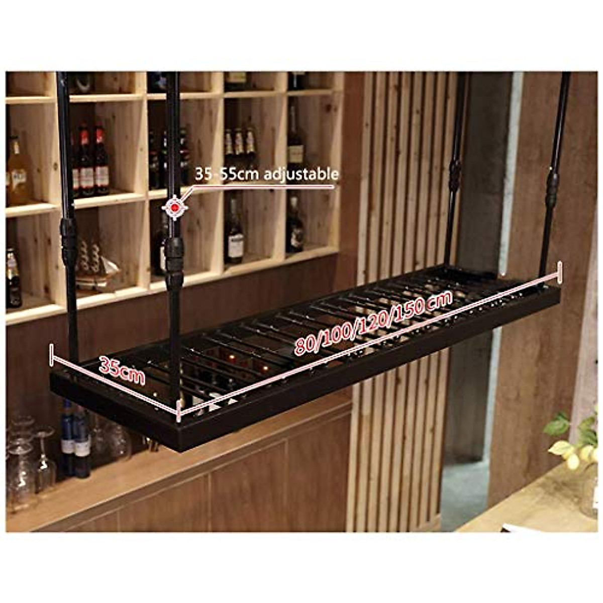 Ceiling Stylish Simplicity Industrial Retro Wine Glass Stylish Simplicity Rack Iron Metal Creative Display Inverted High Glass Rack Bar Restaurant Kitchen Floating Wine Rack Wine Glass Holder (Black