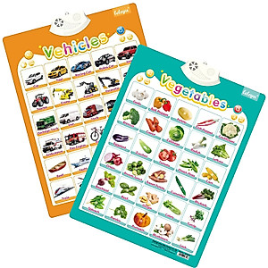 6Pcs Electronic Interactive Alphabet Wall Chart for Kids, ABC Learning for Toddlers,Learning Toys for Toddlers, Talking ABC,123s,Animal,Fruits,Vehicles & Vegetables Poster,Preschool Gifts for Kids