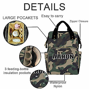 Custom Camo Diaper Bag for Men Women, Personalized Name Multifunction Green Camo Baby Boys & Girls Travel Backpack for Men,Hunting Camping Picnic Casual Baby Bag, New Dad Gifts