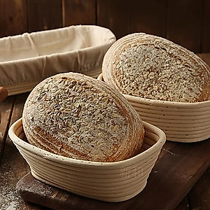 8 Inch Oval Premium Bread Proofing Basket Set - Authentic Natural Rattan, Optimal Size, Easy Clean, Ideal for Sourdough, Dye-Free.GEPAS (8in)