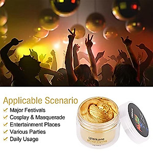 Hair Color Wax Blonde, Ultikare Instant Hair Dye Cream Mud Washable Temporary Hair Dye Natural Hairstyle Color Pomade for Party, Cosplay, Halloween (Gold)