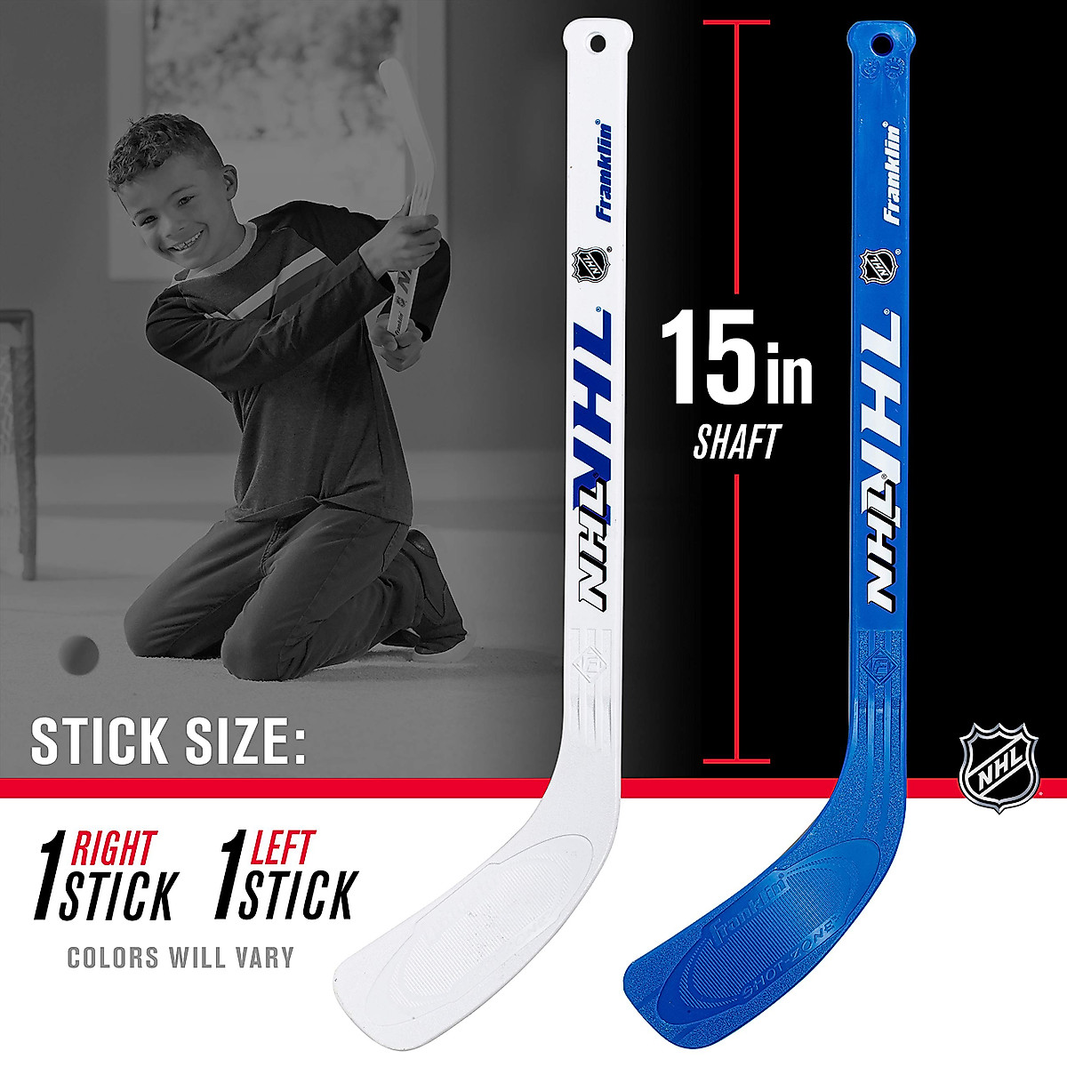 Franklin Sports Mini Hockey Stick and Ball Set - Play Knee Hockey Anytime - Kids Knee Hockey Set - Includes 2 Mini Sticks and 2 Foam Balls - NHL