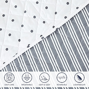 Market & Place 3 Piece Reversible Quilt Set with Shams | All-Season Soft & Lightweight Bedspread with Modern Striped Pattern | Nora Collection (Full/Queen, White/Grey)