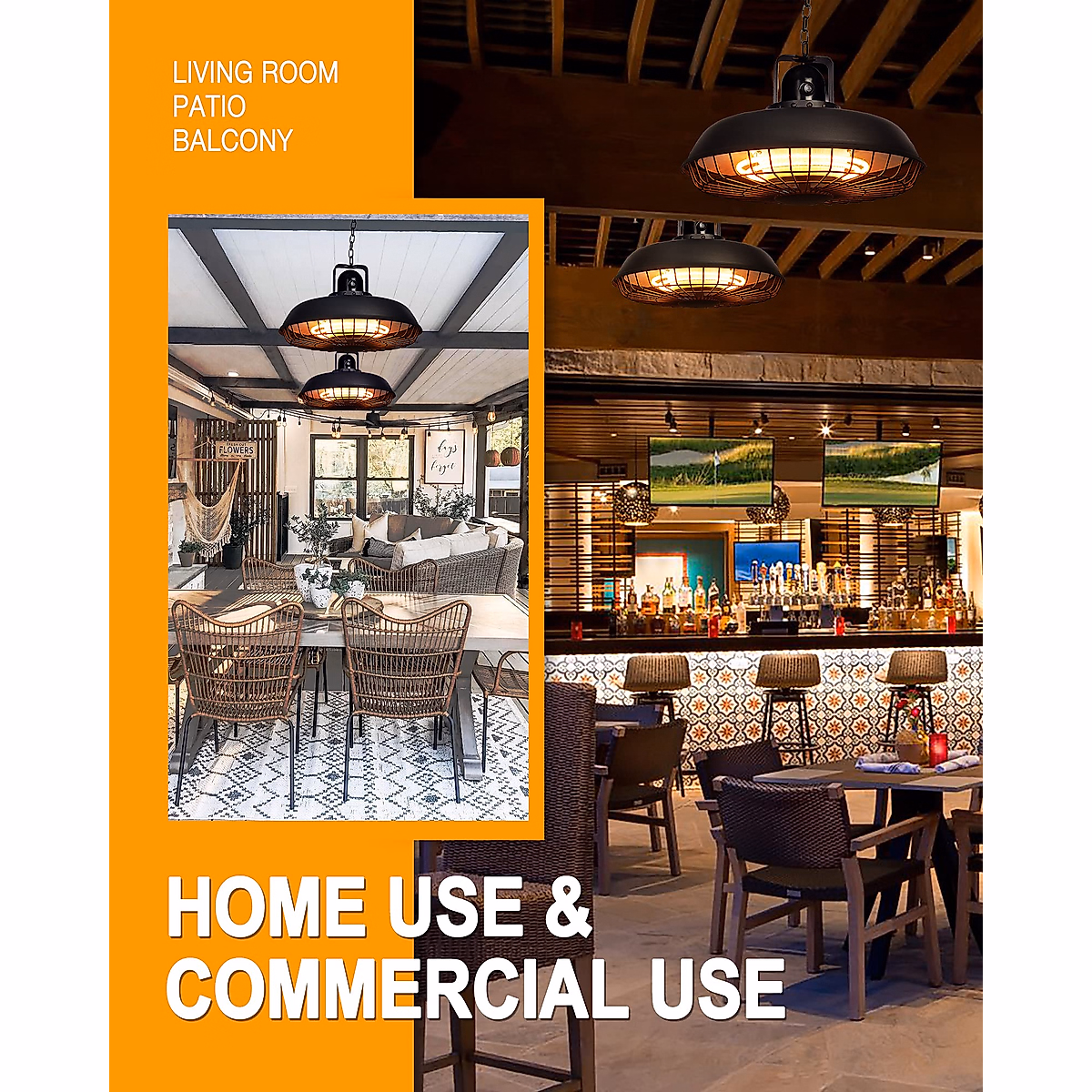 Star Patio Electric Patio Heater, Outdoor Ceiling Heater With Remote Control & Touch Switch, 700/800/1500W Hanging Patio Heater With UFO Shape Sandy Black, Infrared Heater, IP44 Waterproof, STP2036-B