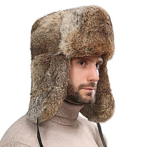 Trapper Hat Winter Russian Ushanka Hat Men Women with Faux Rabbit Fur Aviator Earflap Hat Windproof for Hunting Skiing