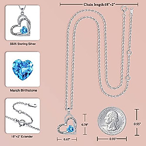 Iefil Sister Gifts from Sisters, 925 Sterling Silver March Birthstone Necklace Jewelry Gifts for Sister Mothers Valentines Day Gifts Sister Christmas Birthday Gifts Sister Blue Aquamarine Necklace