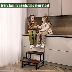VonDream 2 Tier Step Stools for Adults with Non-Slip Stickers, Heavy Duty Bed Steps for High Beds,Kitchen Step Stool,Wide Wooden Step Stools for Kids, Step Stool for RV