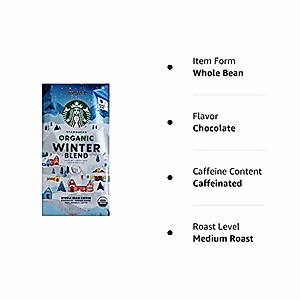 Starbucks Organic Coffee Winter Blend Whole Bean Medium Roast Arabica, Chocolate, 40 Oz