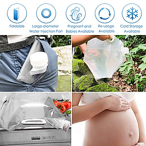 Ellsang Collapsible Water Container Bag, 1.3Gal BPA Free Water Storage Bladder, Outdoor Folding Freezable Water Storage Bag for Hiking Picnic BBQ Hurricane Emergency(Transparent)