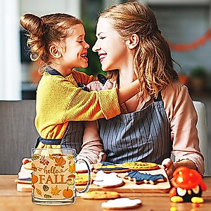 Whaline Fall Glass Coffee Mugs with Handle Pumpkin Maple Leaf Coffee Cups Autumn Harvest Drinking Glasses Beverage Mugs for Fall Thanksgiving Iced Coffee Soda Cocktail Whiskey Tea Water Wine, 12oz