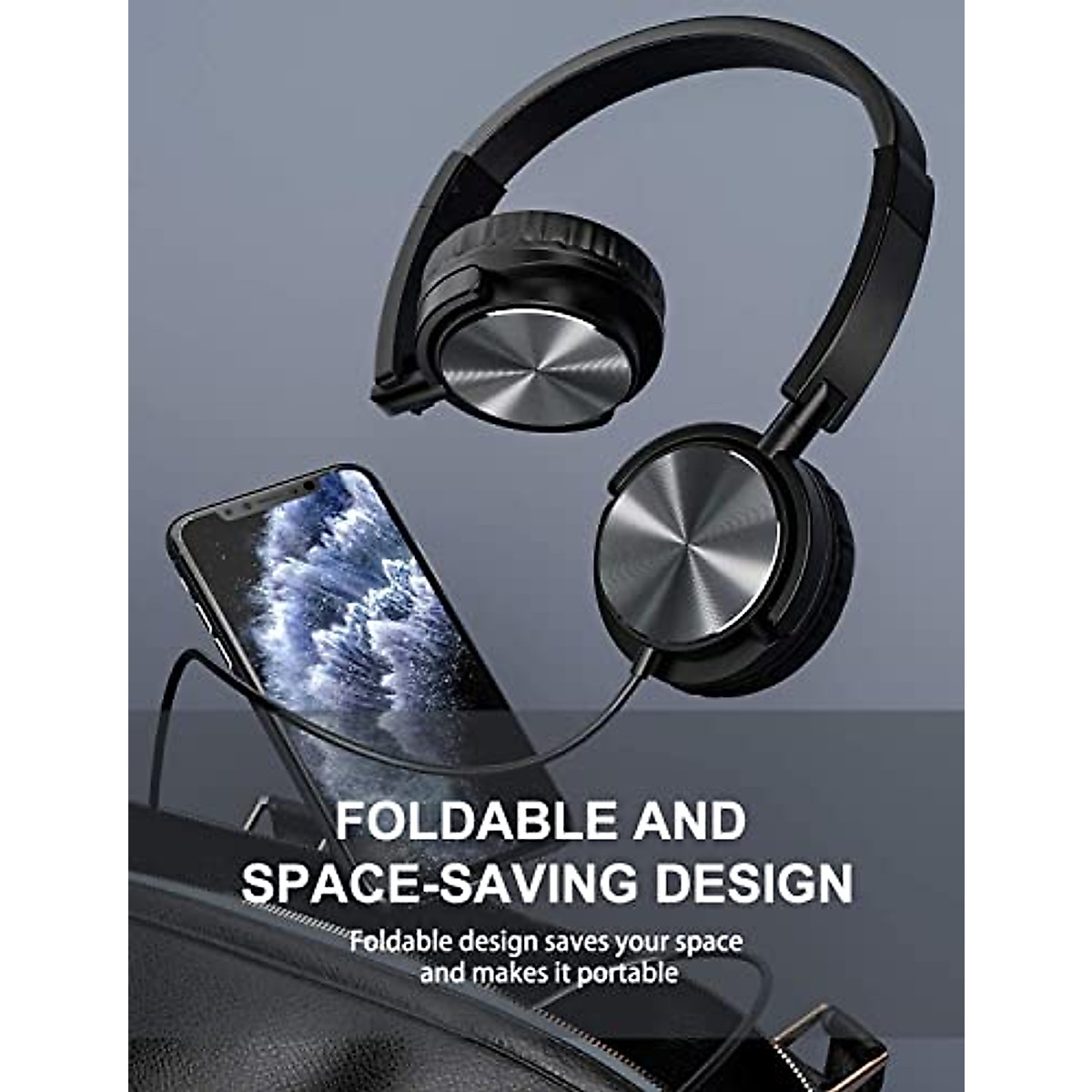 Nasuque Headphones with Microphone, Foldable Wired Headphones with Deep bass, Adjustable Headband and Noise Isolation for Smartphone Computer Laptop Chromebook MP3/4, (Black Gray)