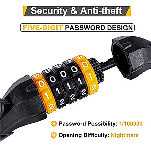 Cable Bike Locks Resettable Bicycle Lock Cable Combination 5-Digit Combination Cable Lock Scooter Locks Anti-Theft, Includes Mounting Bracket and Bike Bells