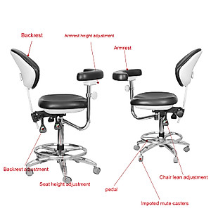 ORILAO Multi Function Adjustable Dental Assistant Stool with Armrest Rack Rolling Cover PU Leather Foot Controlled