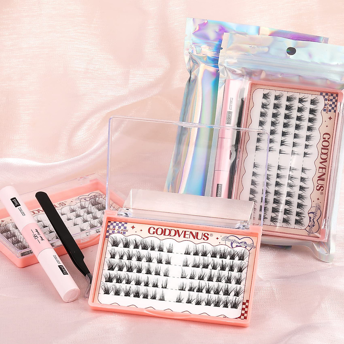 Anime Lashes Individual Manga Eyelashes Natural Look Lashes Wispy Clear Band Strip Eyelashes Spiky Korean Style Lashes Pack by Goddvenus (8 Pairs 4 Styles)