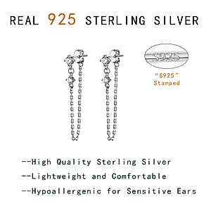 Reffeer Sterling Silver Chain Dangle Earrings for Women Teens Girls CZ Chain Drop Earrings Studs (A-Silver)