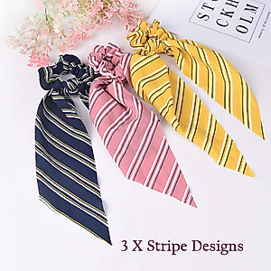 12 Pcs Hair Scarf/ Scrunchies Chiffon Floral Ponytail Holder Scrunchy Bands Ties 2 in 1 Vintage Accessories for Women Girls