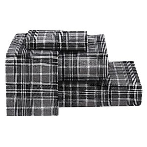 RUVANTI Flannel Sheets Twin Size - 100% Cotton Brushed Flannel Bed Sheet Sets - Deep Pockets 16 Inches (fits up to 18") - All Seasons Breathable & Super Soft - Warm & Cozy - 3 Pcs - Grey Plaid