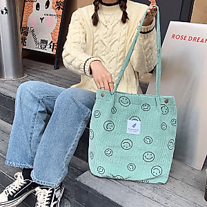 JARKJARD Corduroy Tote Bag Aesthetic Cute Tote Bags Large School Shoulder Bags for Teen Girls Trendy Stuff(Green)