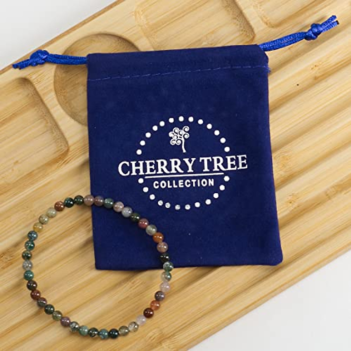 Cherry Tree Collection - Small, Medium, Large Sizes - Gemstone Beaded Bracelets For Women, Men, and Teens - 4mm Round Beads (Indian Agate - Small)