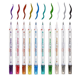 HAWINK Temporary Tattoo Markers for Skin, 10 Body Markers + 56 Large Tattoo Stencils for Kids and Adults, Dual-End Tattoo Pens Make Bold and Fine Lines with Cosmetic-Grade Tattoo Ink ZYH2208001KIT