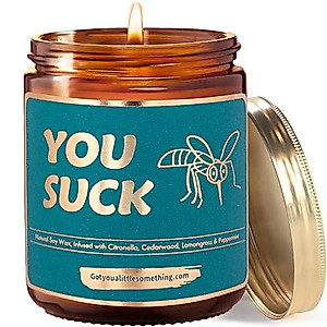 Citronella Candle for Indoor or Outdoor Use | Keeps Away Mosquito, Bugs, Pests, Flies | Funny Patio Garden Home Decor Gift Idea | Scent: Citronella, Peppermint, Cedarwood, Lemongrass ; Soy Wax, 9oz