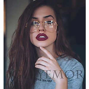 Classic Aviator Blue Light Glasses for Women Men, Metal Frame Clear Lens Eyeglasses (Gold)