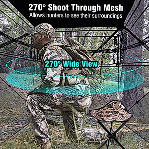 Col-Pary Hunting Blind, 270°View 1-3 Person See Through Ground Blind with Tri-Leg Stool,Ground Pop Up Tent for Deer Turkey Duck Hunting,Camping,Concealment, Disguise (Camo,58 "Lx58 Wx66 H)
