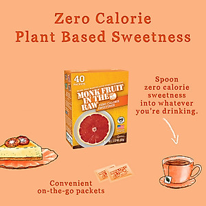 Sugar in the Raw MONK FRUIT IN THE RAW, Natural Monk Fruit Sweetener, Sugar-Free, Gluten Free, Zero Calorie, Vegan Sugar Substitute, 40 Count Packets (Pack Of 4)