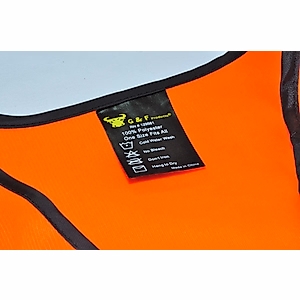 G & F 41113 Industrial Safety Vest with Reflective Stripes, Neon Orange