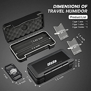 TISFA Cigar Travel Humidor Case with Cigar Cutter and Cigar Stand, Portable Cigar Humidor, Waterproof Cigar Box Holds up to 4 Cigars - Cigars Gift Set for Men (Small)