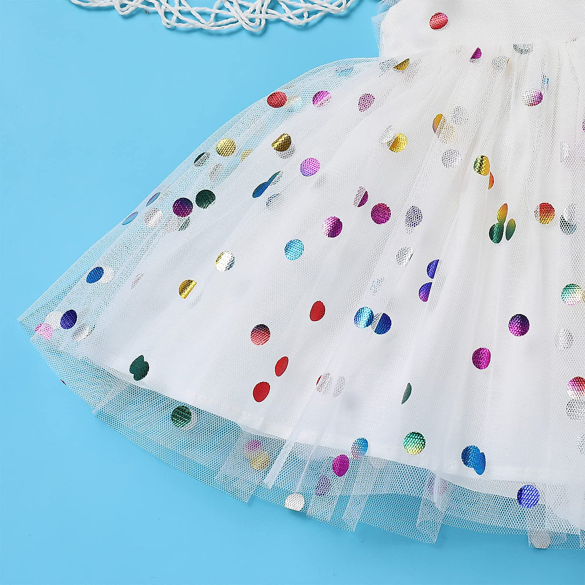 AWIBMK Baby Girls 1st Birthday Outfit Colorful Polka Dots Princess Tutu Dress Cake Smash Clothes for Photo Shoot White 12-18 Months