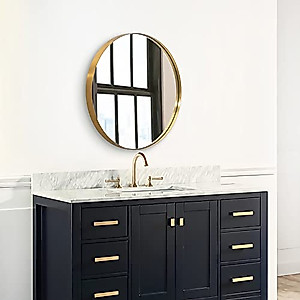 ANDY STAR Round Gold Mirror, 30'' Brass Mirror with Brushed Gold Frame, Wall Mounted Stainless Steel Metal Frame Round Mirror for Bathroom, Living Room, Bedroom