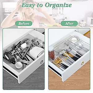 Homzing 4PCS Clear Kitchen Drawer Organizer Set, Silverware Drawer Organizer, Non-Slip Drawer Organizer Trays Dividers for Kitchen Utensils, Bathroom, Bedroom, Office, Makeup Storage