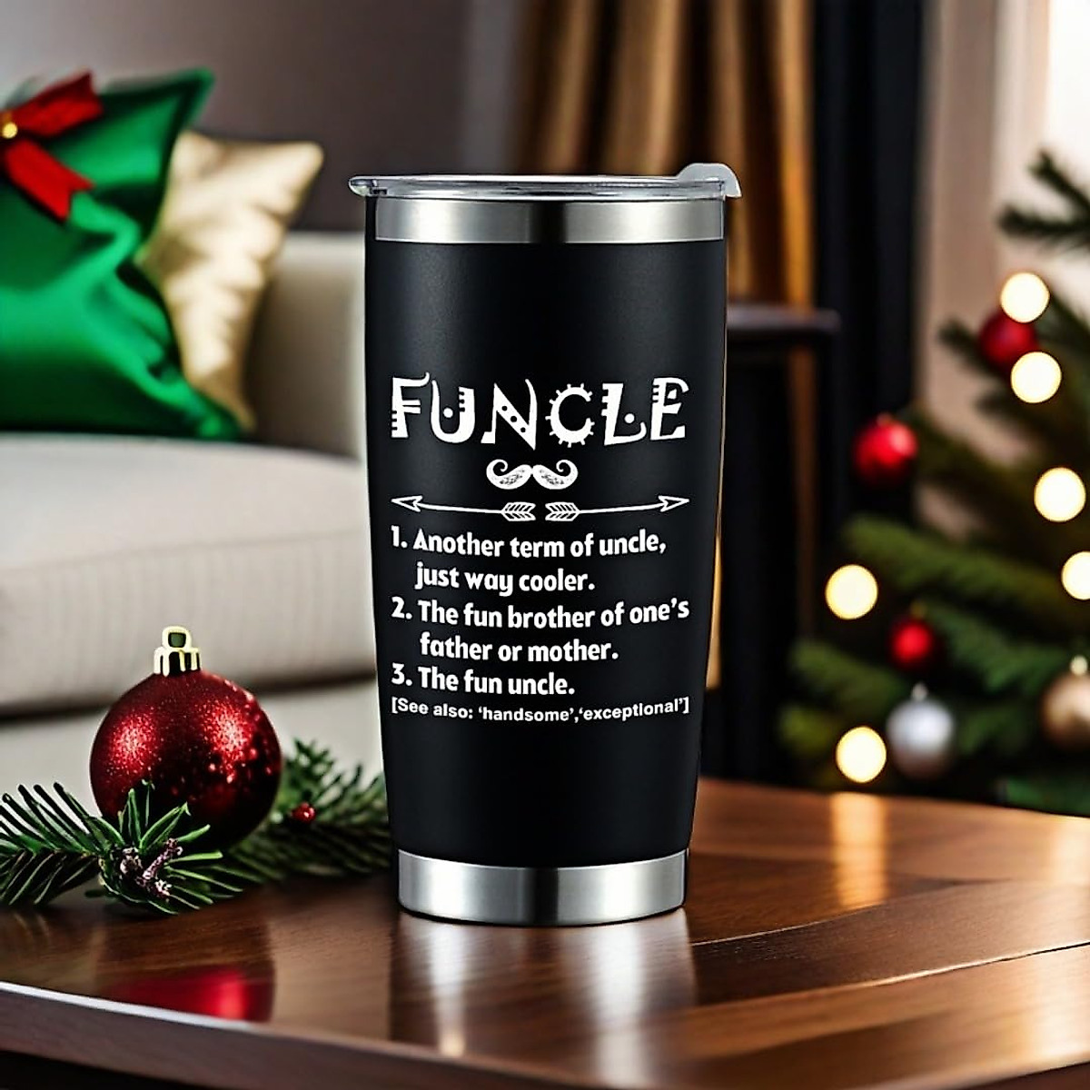 Xildew Funny Funcle Definition Best Uncle Ever Gift Idea Birthday Gift from Niece Nephew Great First Time Uncle Present for Brother Christmas Gift for Man Him Stainless Steel Tumbler 20 oz Black