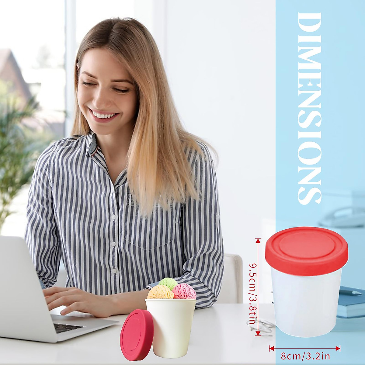 CasaVibe Ice Cream Containers for Homemade Ice Cream (2 Pcs) - Reusable Ice Cream Storage Containers for Freezer - Leak-Free Ice Cream Containers with Lids (Silicone), Red